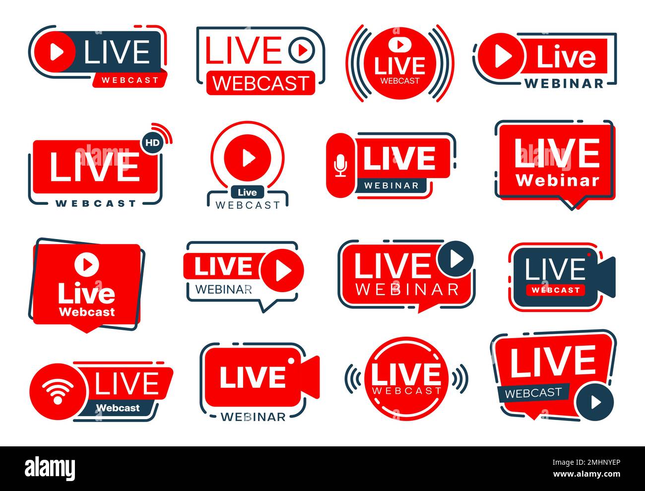 Live webinar, webcast icons. Training course web broadcast pictogram ...