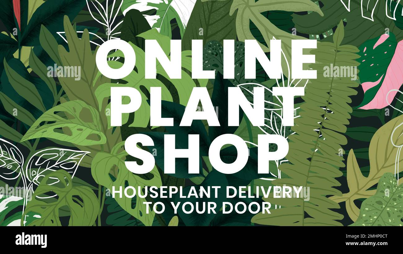 Blog banner template vector botanical background with online plant shop ...