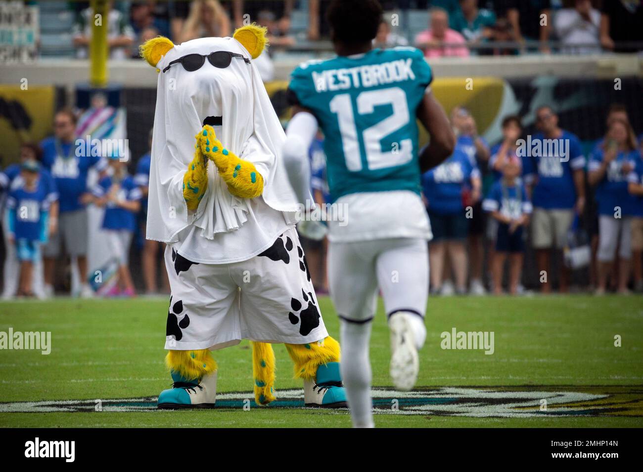 Jacksonville Jaguars mascot Jackson DeVille dresses in a ghost costume ...