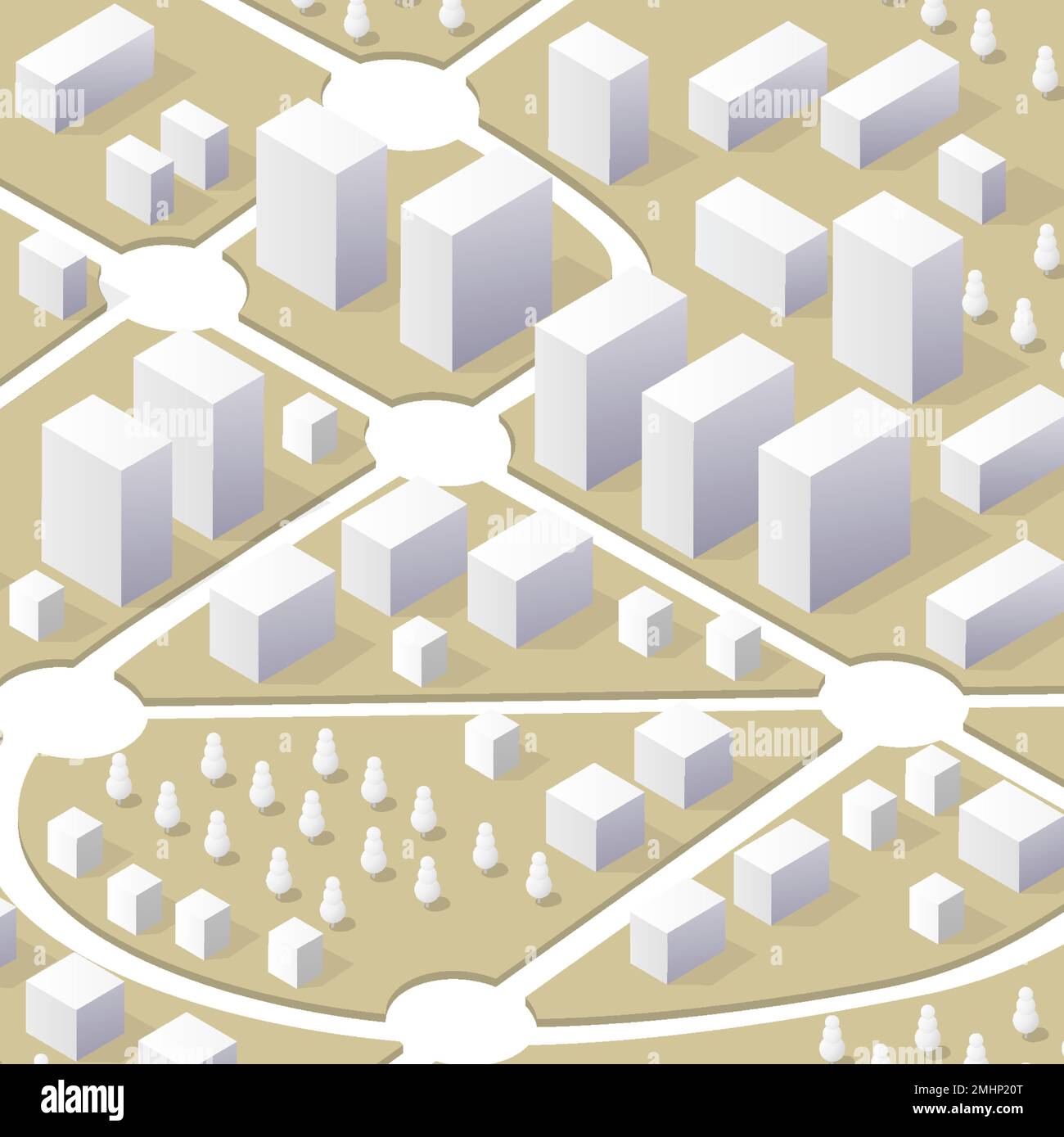 A simple drawing of an isometric vertical city map of an urban center ...