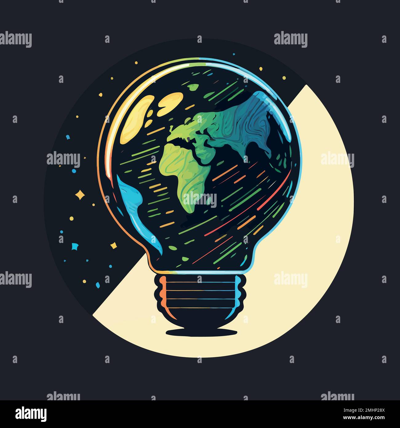 Conceptual drawing of planet earth inside an electric light bulb bulb ...
