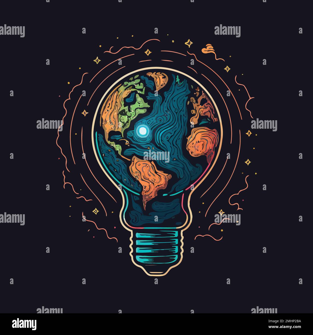 Conceptual drawing of planet earth inside an electric light bulb bulb ...
