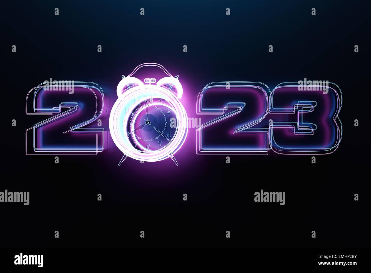 Close-up of calendar header number 2023 with transparent pink neon ...