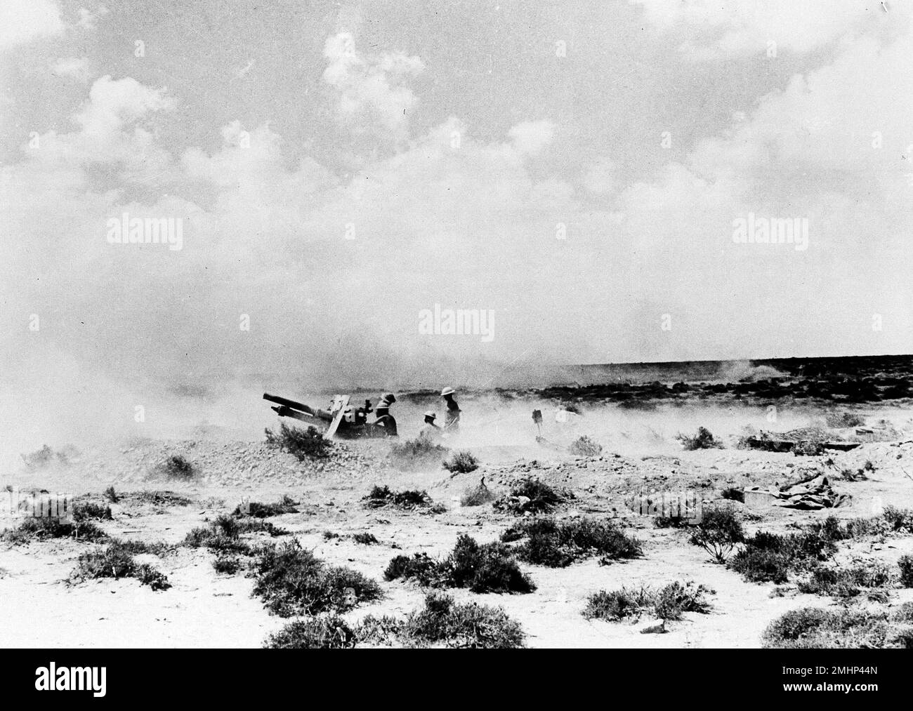 British guns in a forward position in the western desert at Tobruk ...
