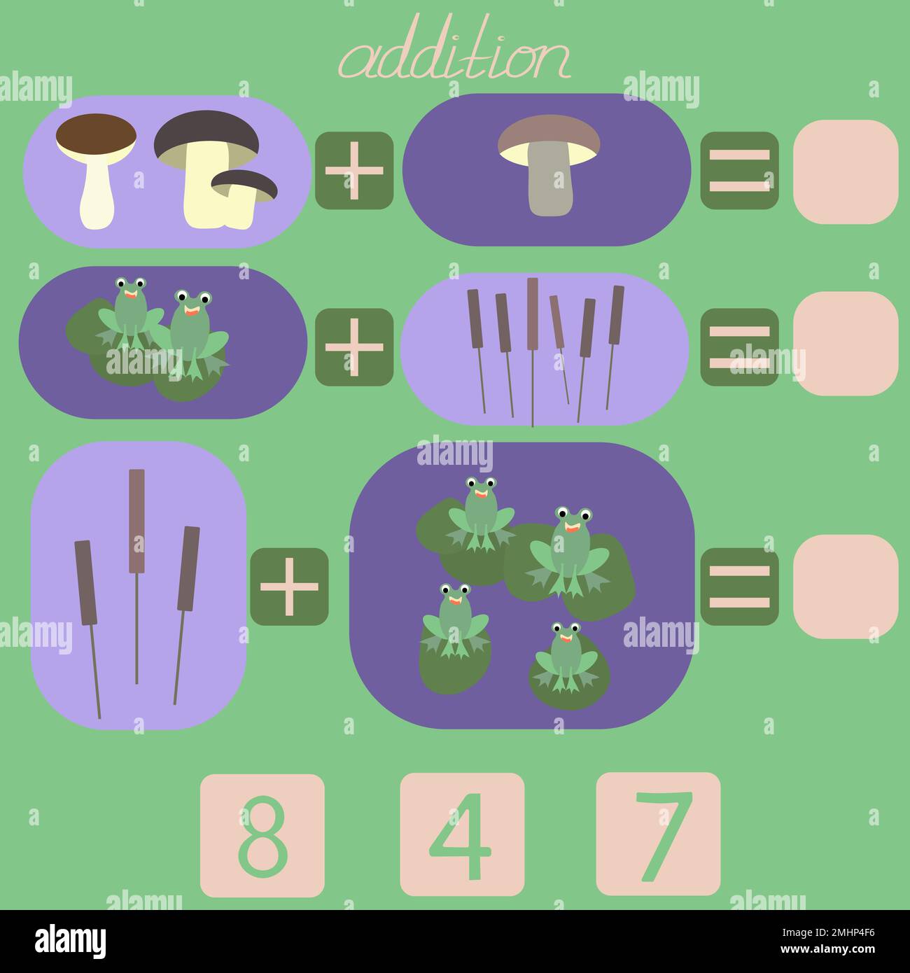 count the frogs and mushrooms in the picture and put the correct number ...