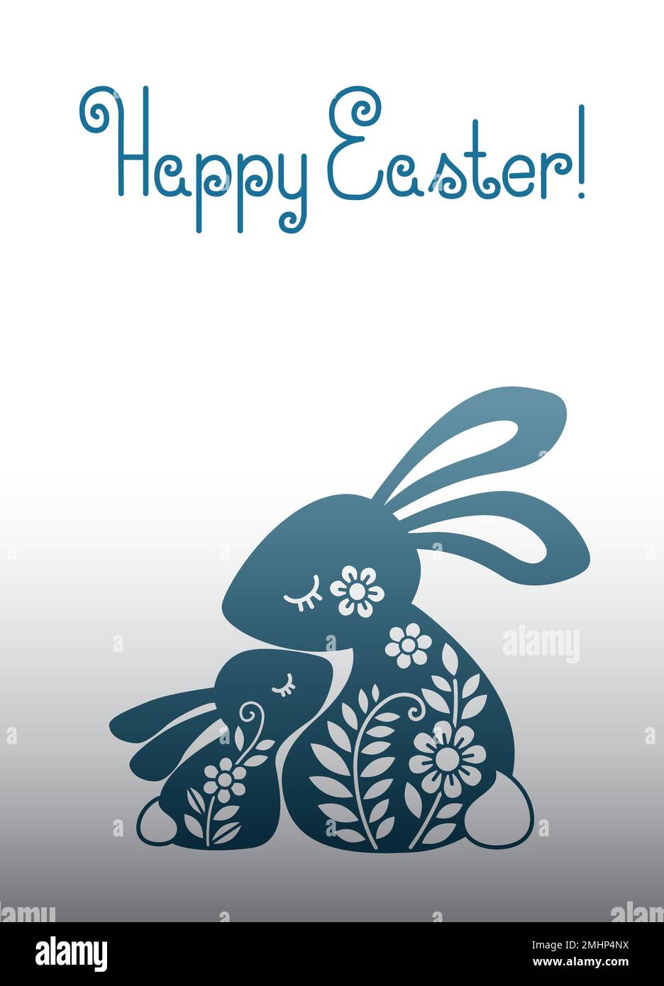 Vector hand drawn silhouette illustration with Easter bunnies and ...
