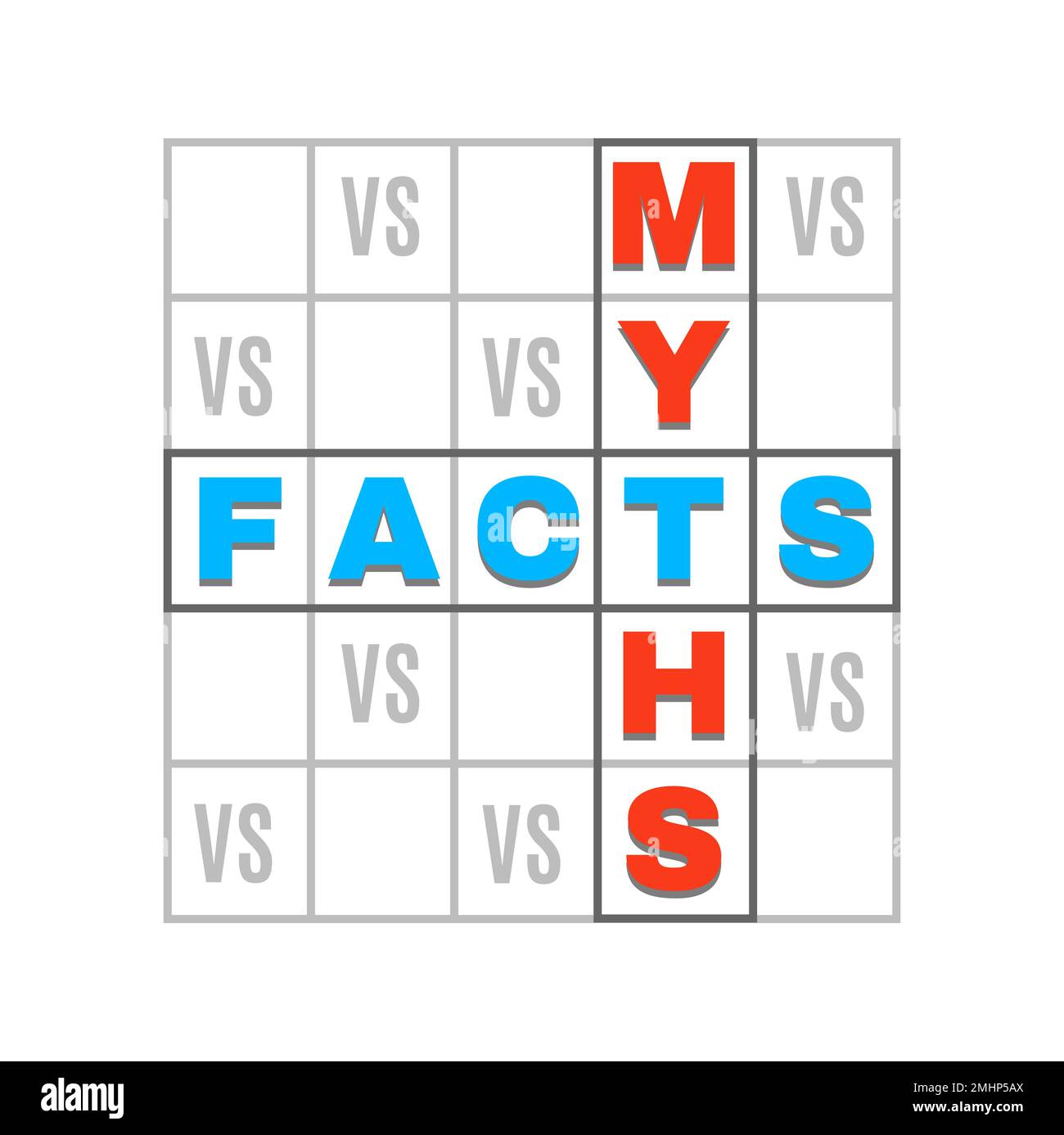 Myths vs facts icon. Truth and false, true versus lie, reality against ... Myths vs facts icon. Truth and false, true versus lie, reality against ...