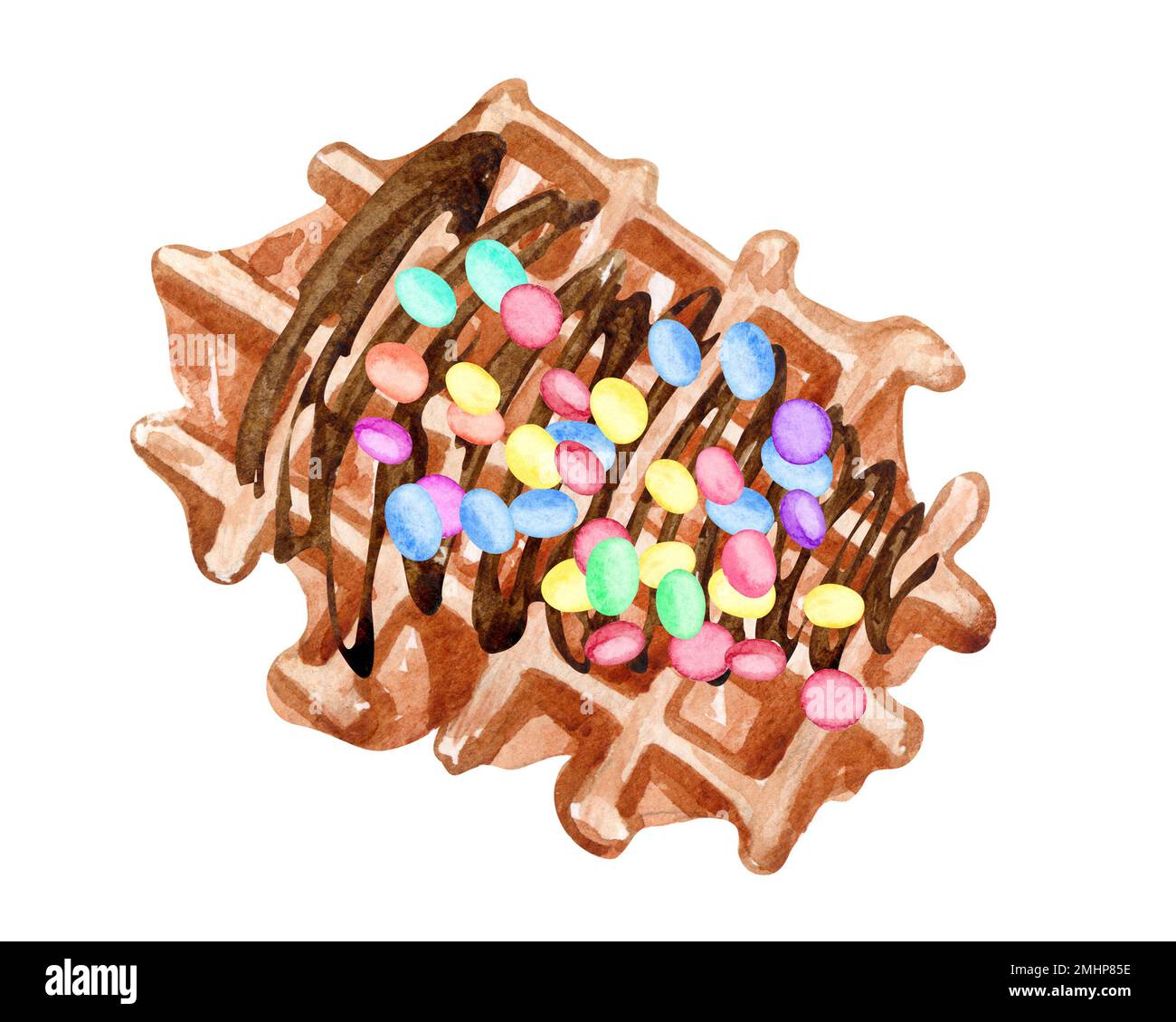 Watercolor hand drawn Belgium waffle isolated elements. Bakery clipart ...