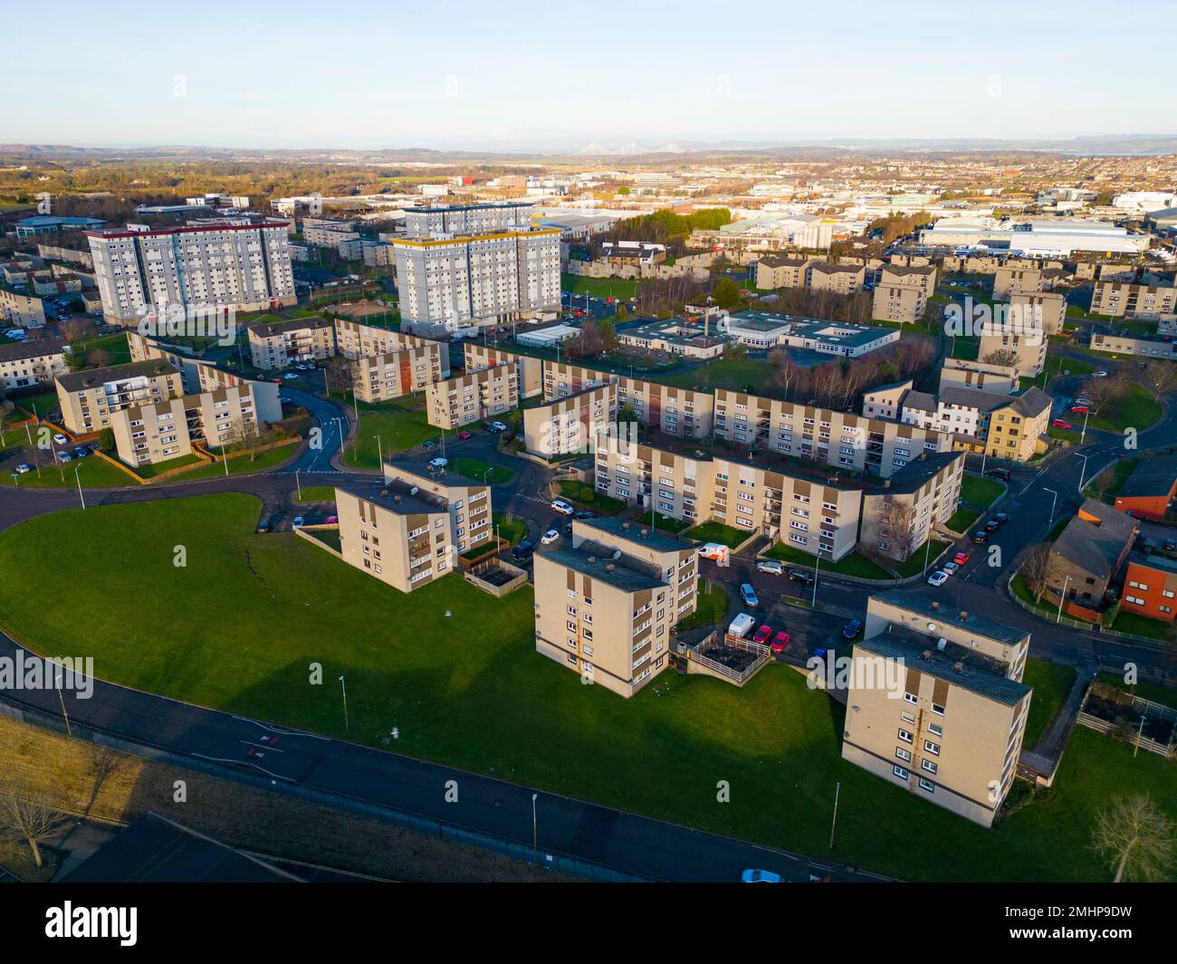 Aerial view of housing estate at Wester Hailes in Edinburgh, Scotland ...