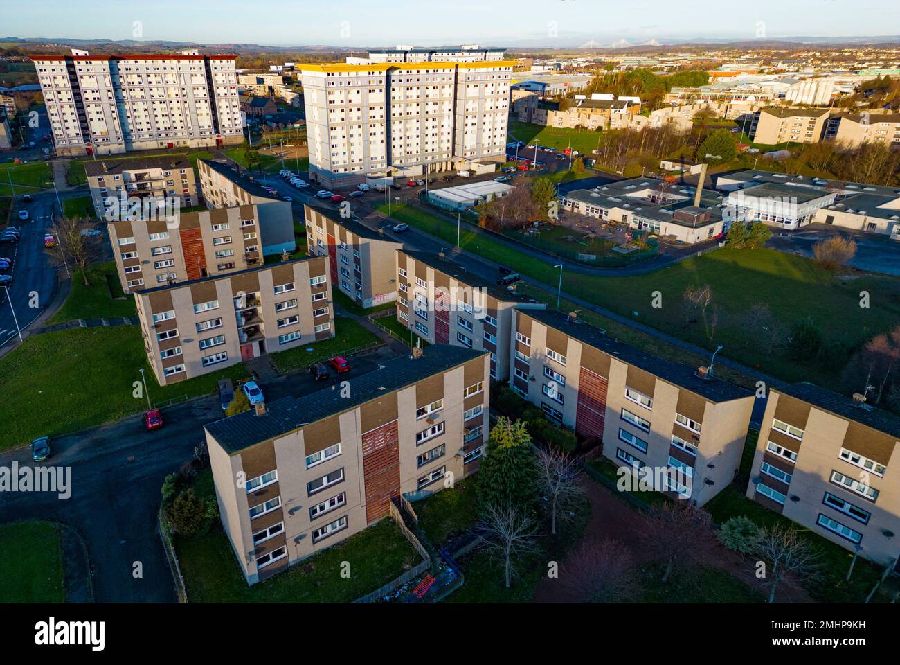 Aerial view of housing estate at Wester Hailes in Edinburgh, Scotland ...