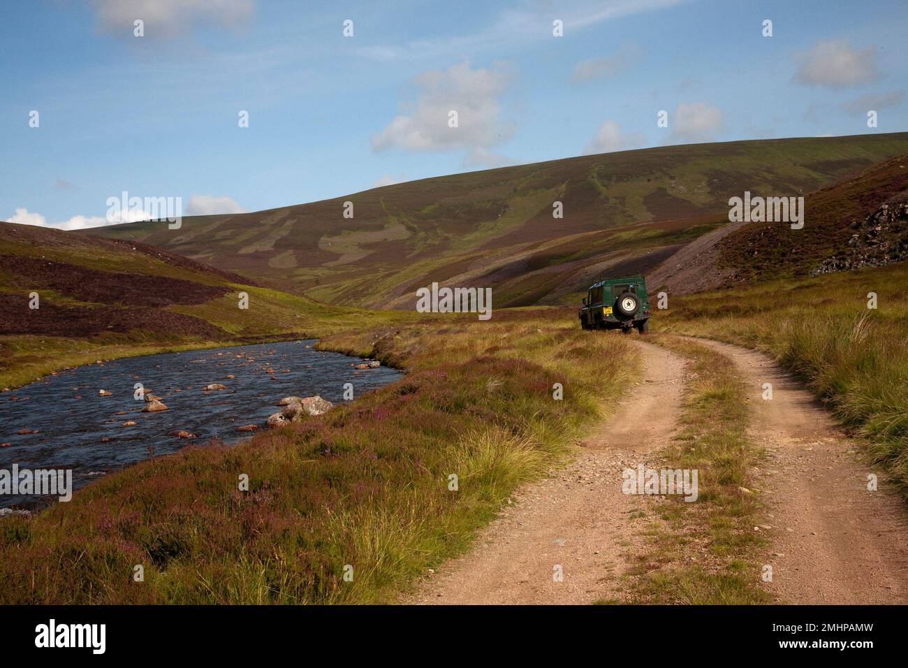 Scottish Gamekeeper's Land Rover on heather grouse moorland at Inverey ...