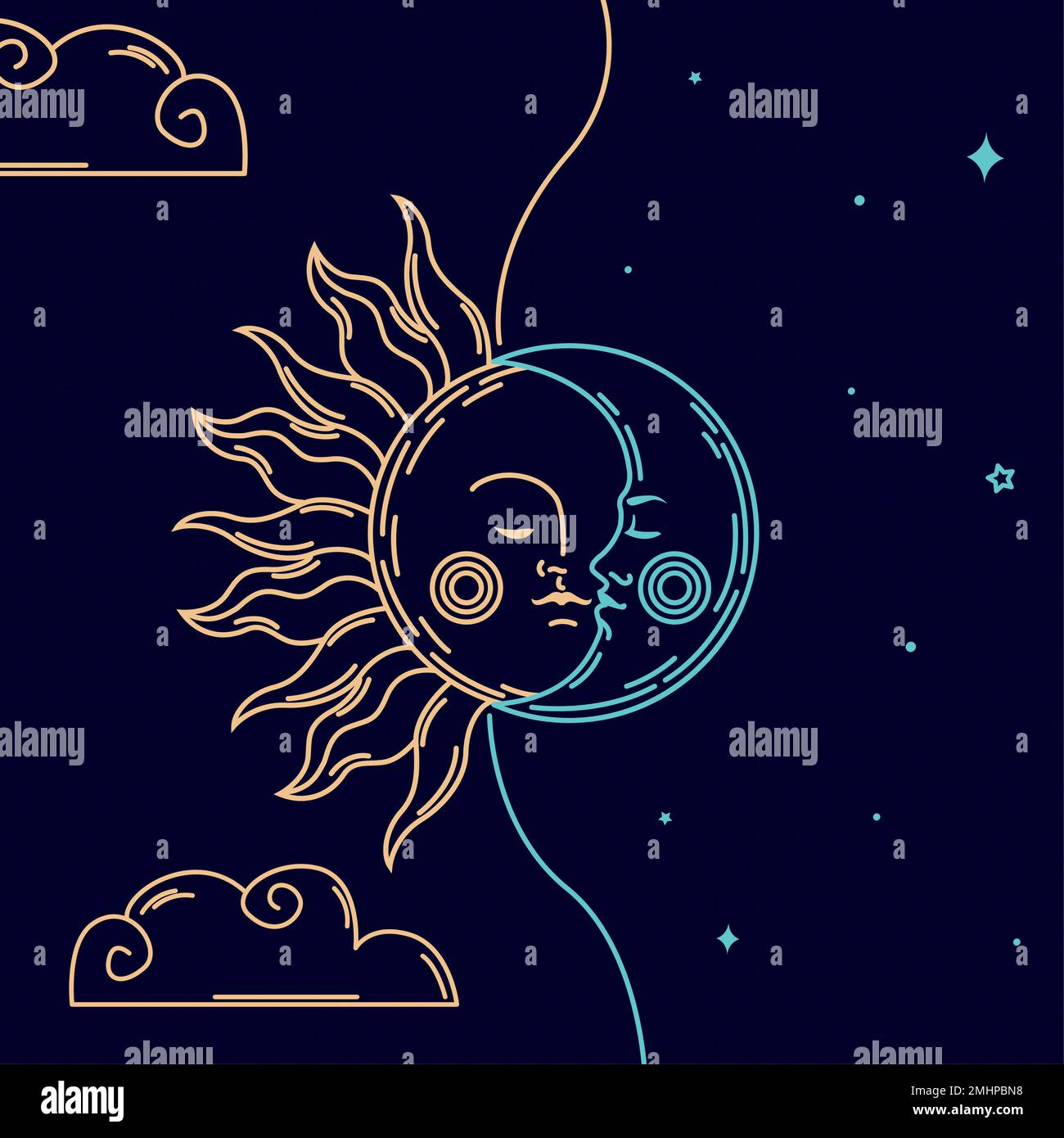 Vector illustration moon sun faces hi-res stock photography and images ...