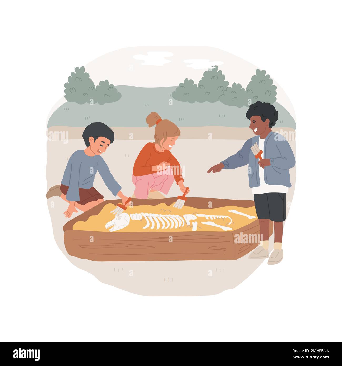 Dinosaur dig isolated cartoon vector illustration. Excited children ...