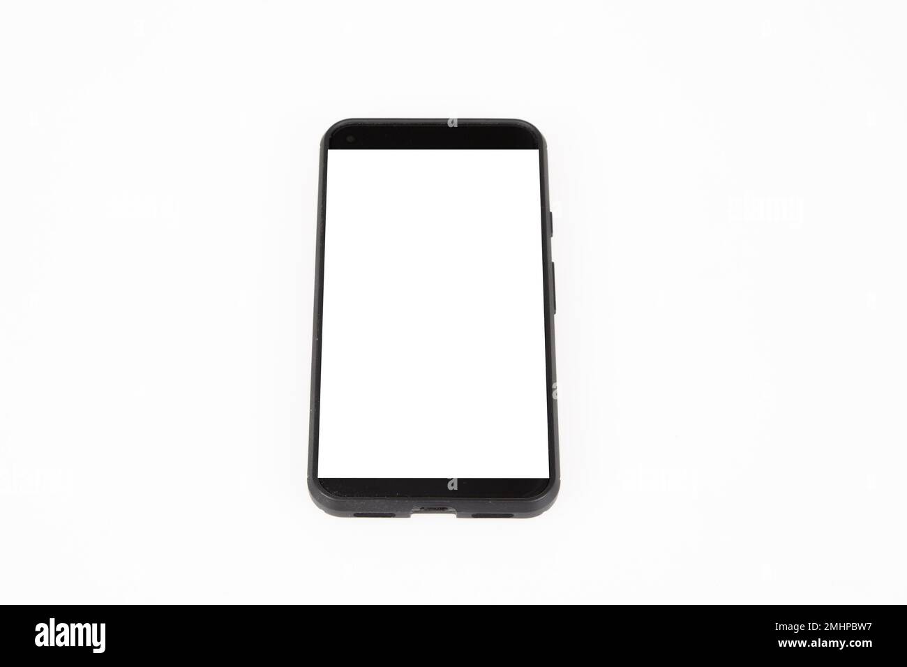 phone on white table with empty mockup screen empty template Stock ...