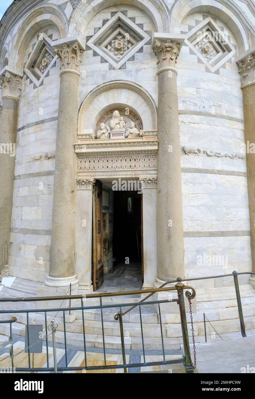 December 2022 Pisa, Italy: Entrance and door of the leaning tower of ...