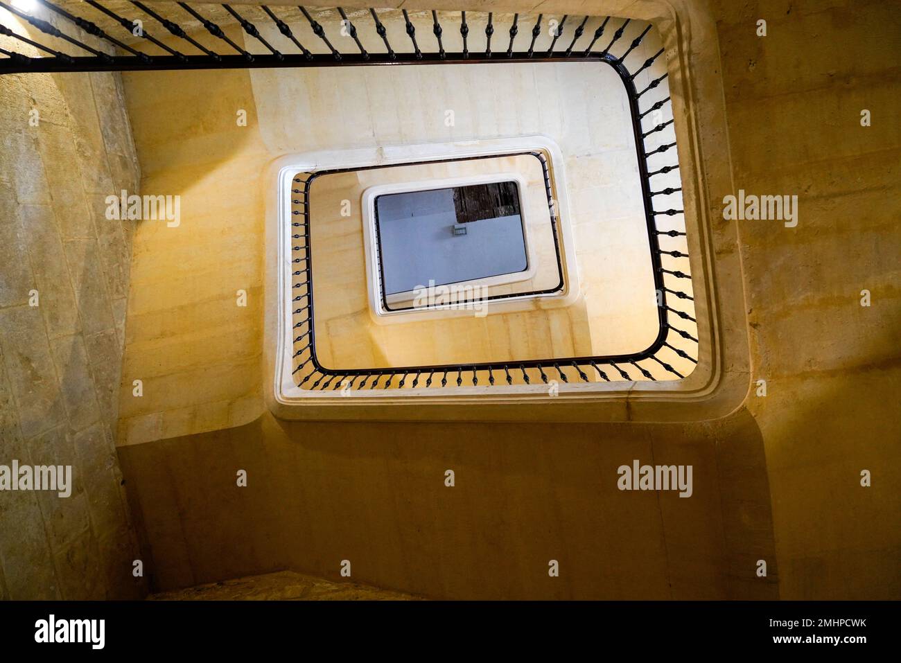 Beautiful stone rectangular staircase in classic house in view from the ...