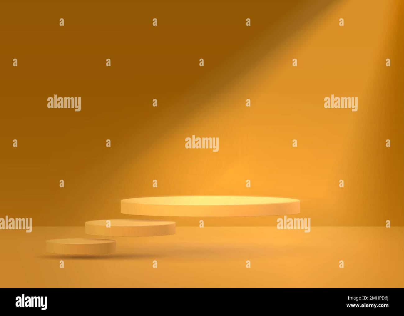 Round 3d empty vector podium stage with orange background and spotlight ...