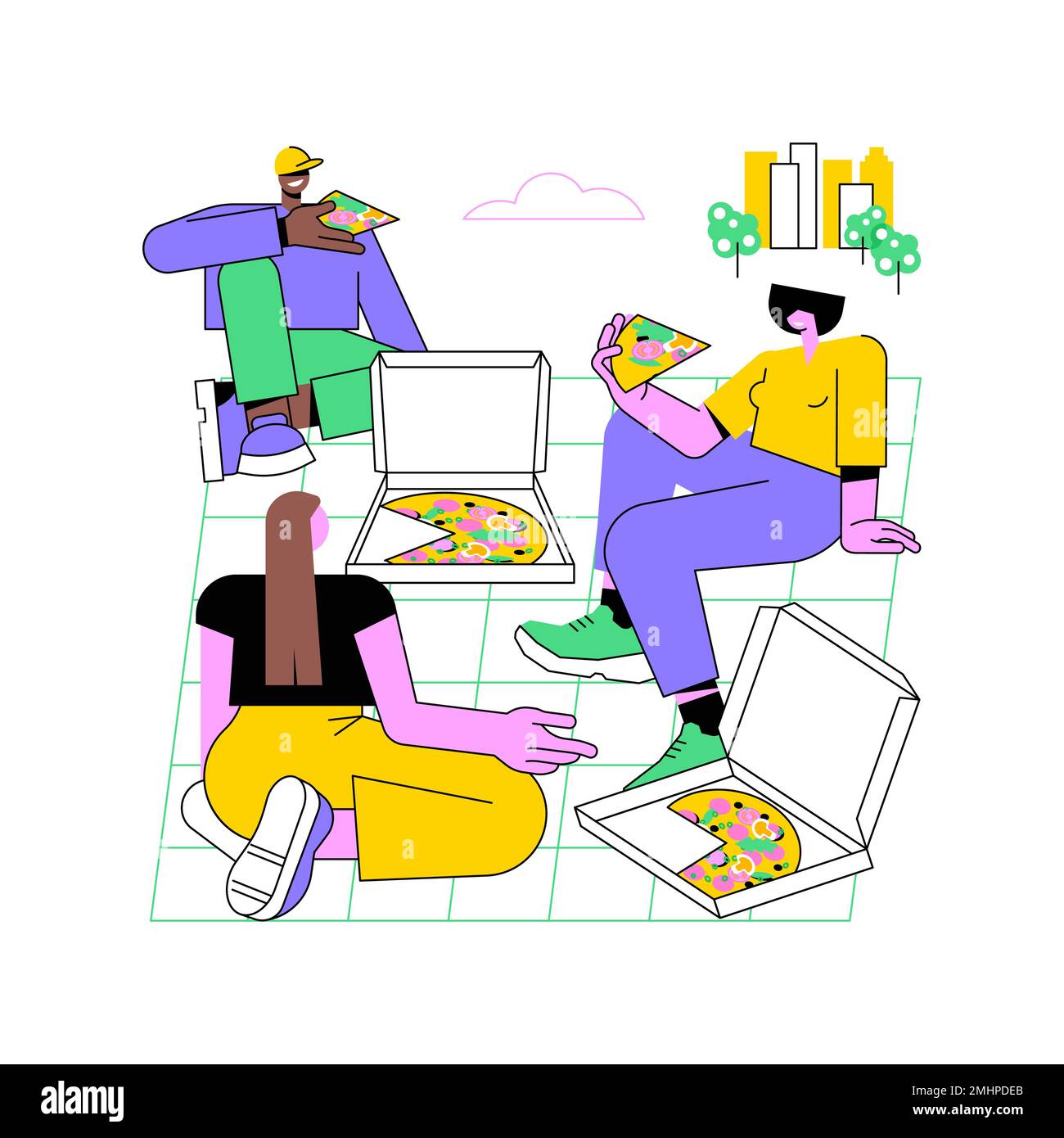 Italian pizza isolated cartoon vector illustrations. Group of people ...