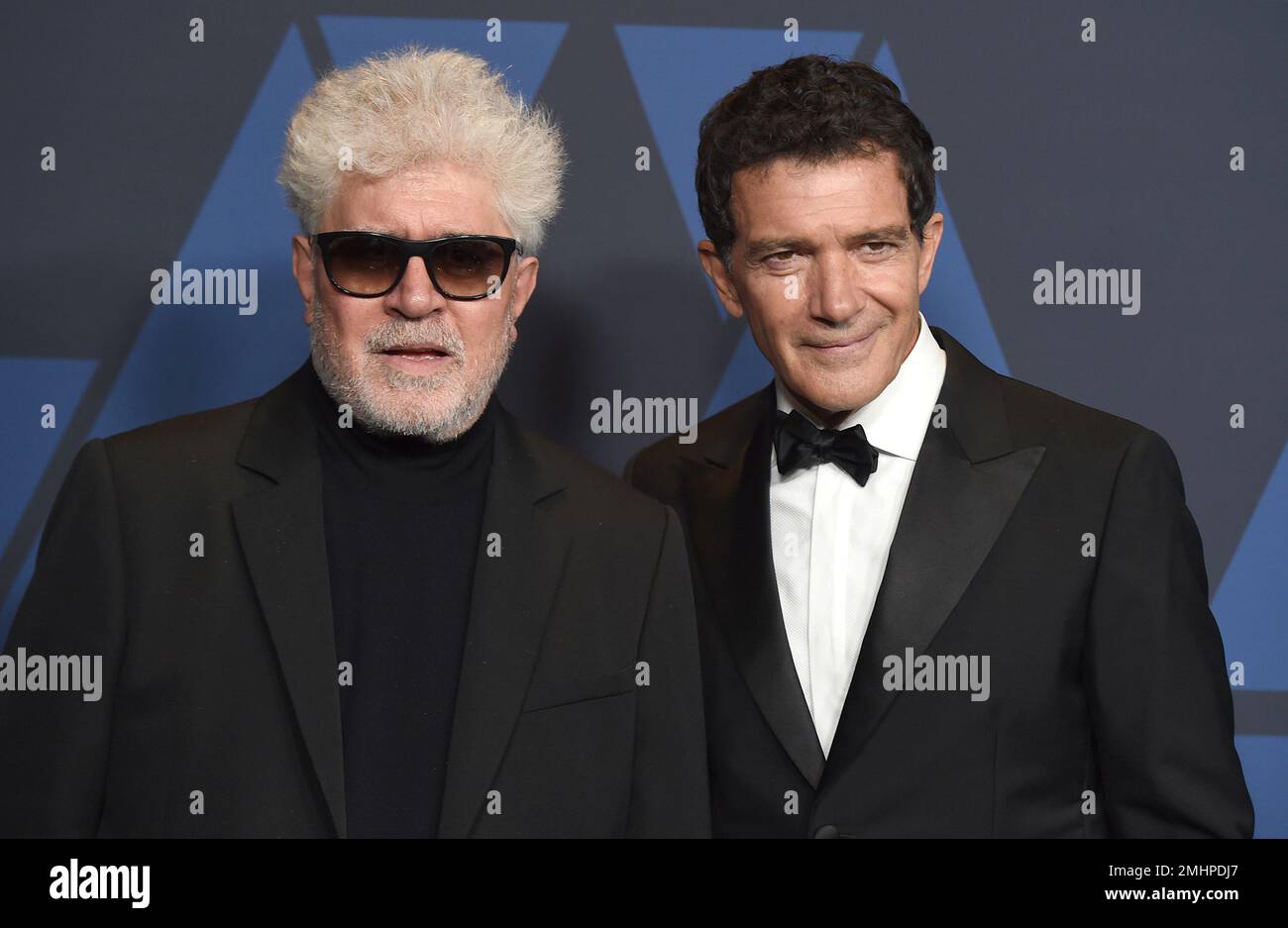Pedro Almodovar, left, and Antonio Banderas arrive at the Governors ...