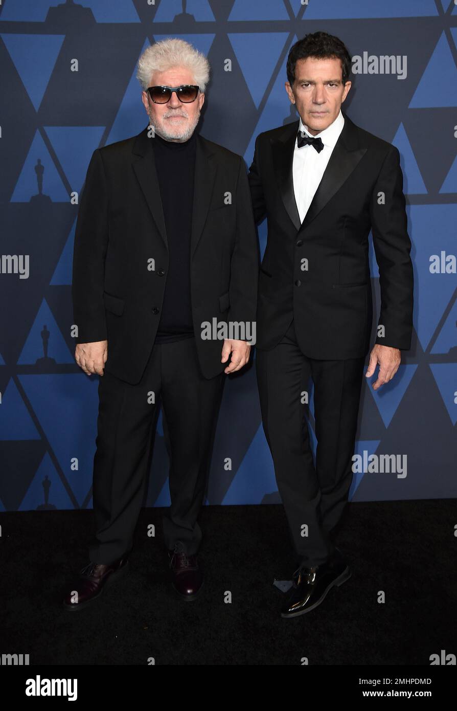 Pedro Almodovar, left, and Antonio Banderas arrive at the Governors ...