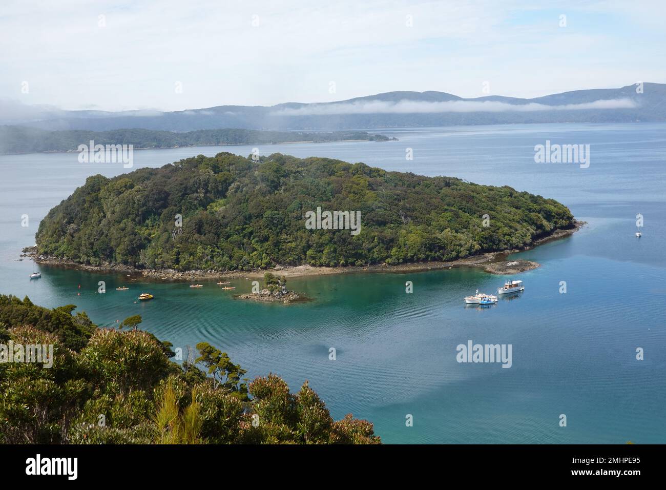 Iona Island and Golden Bay seen from Observation Rock, Stewart Island ...
