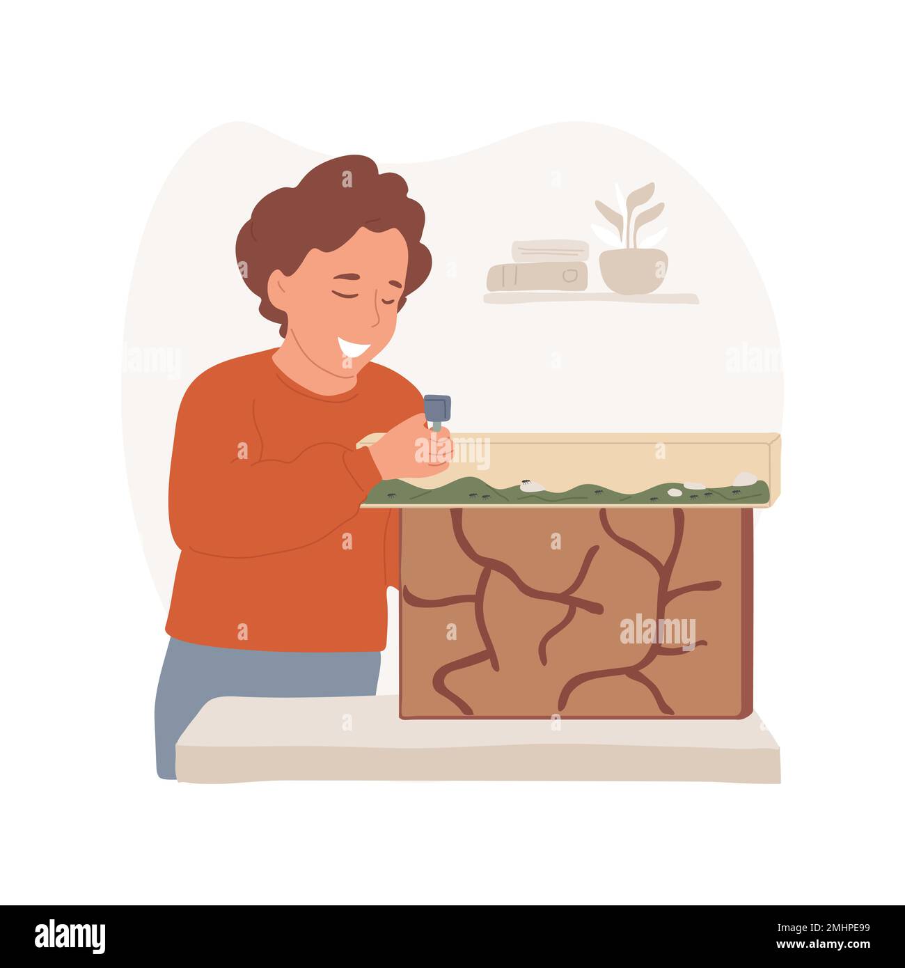 Ant farm isolated cartoon vector illustration. Young boy enjoying ant ...