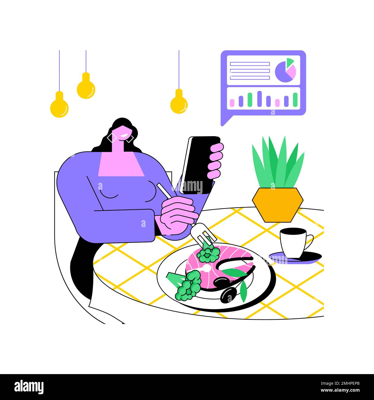 Diet app isolated cartoon vector illustrations. Young woman holding ... Diet app isolated cartoon vector illustrations. Young woman holding ...