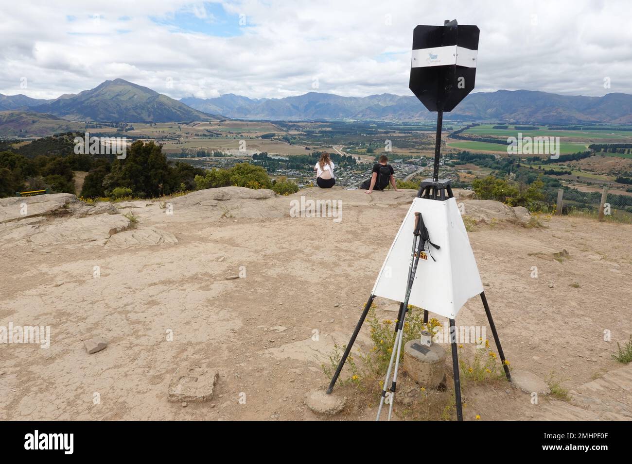 Trig at Summit of Mount Iron Track, Wanaka, Southern Alps, South Island ...