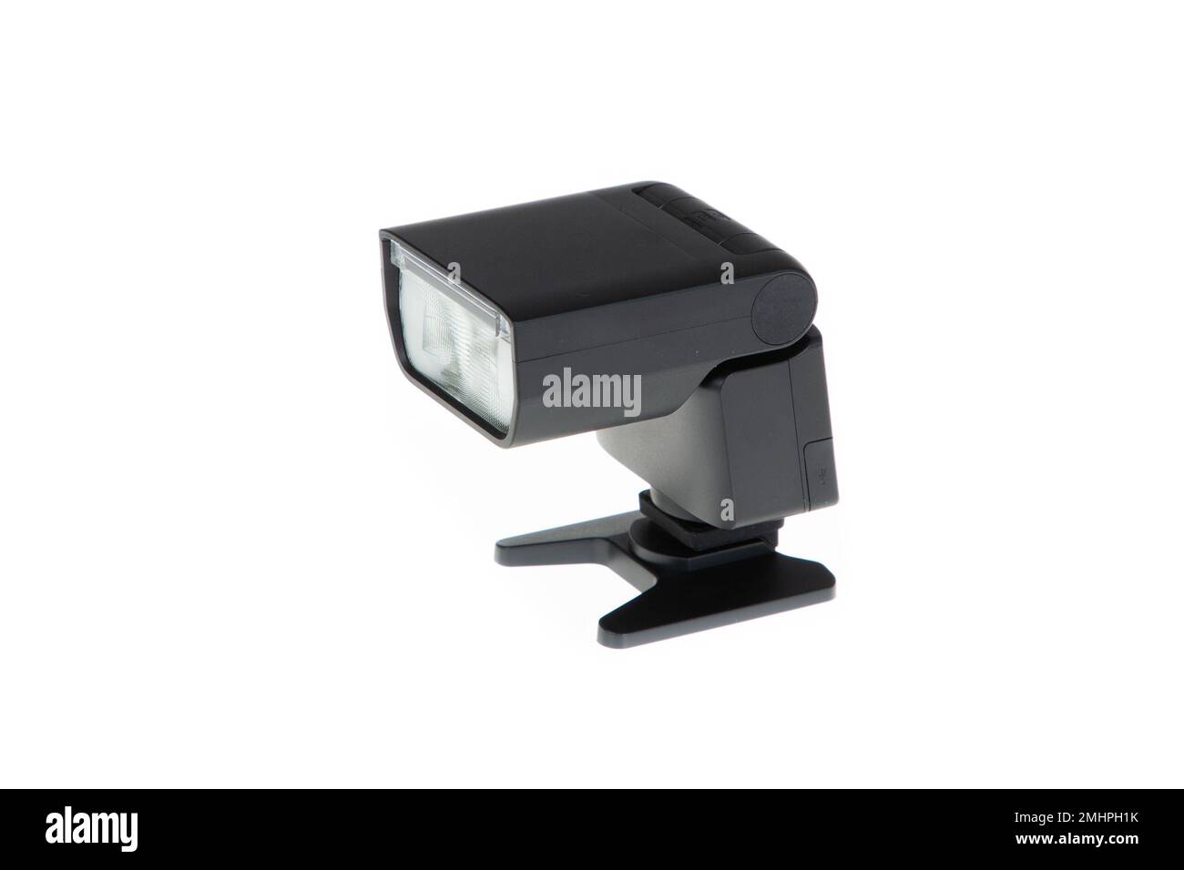 black camera flash on white background with plate for stand Stock Photo ...