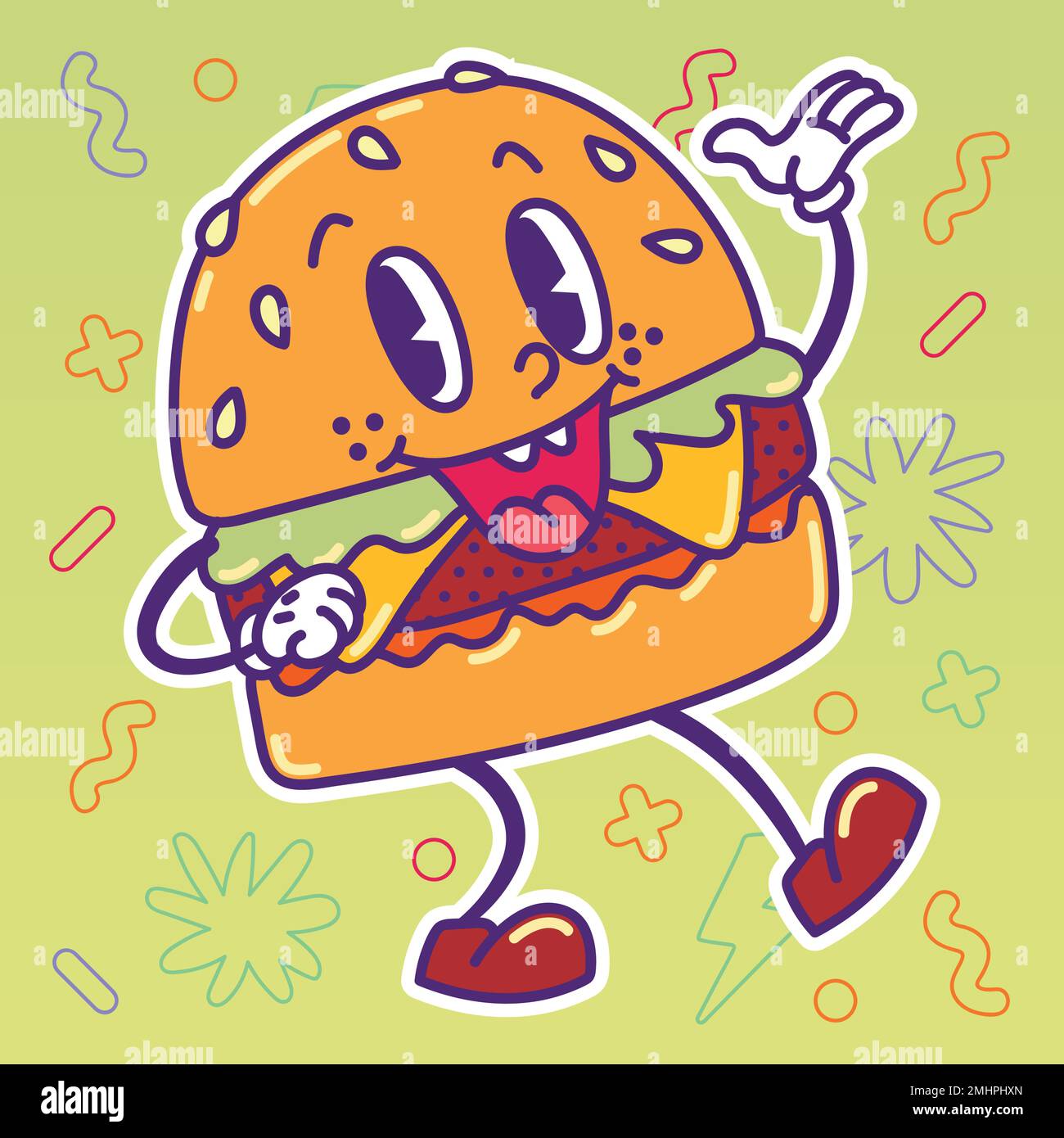 Isolated colored happy burger traditional cartoon character Vector ...