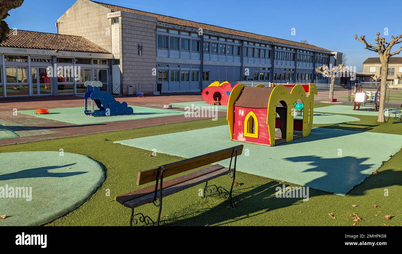 empty outdoors schoolyard school playground preschool building exterior ...
