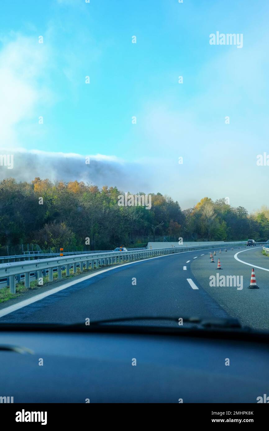car driving on highway. scenic highway in the mountains. Transportation ...