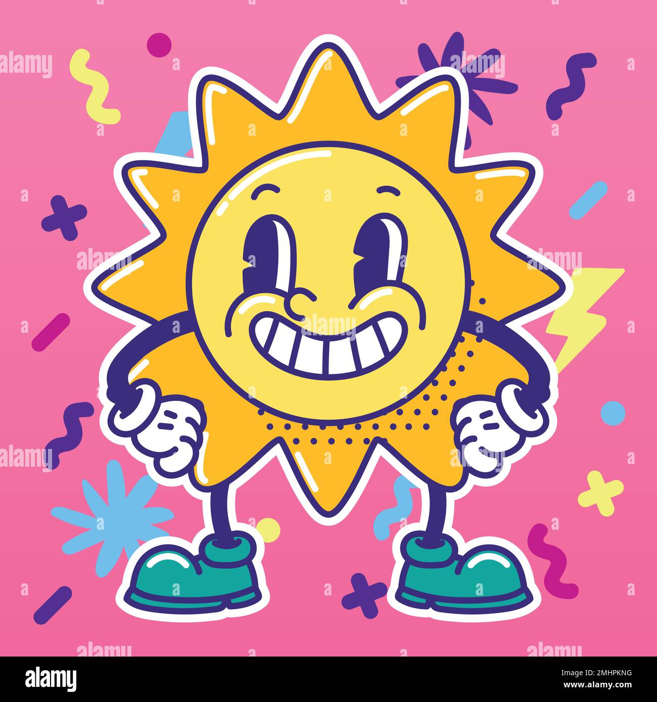 Isolated cute sun traditional cartoon character Vector illustration ...
