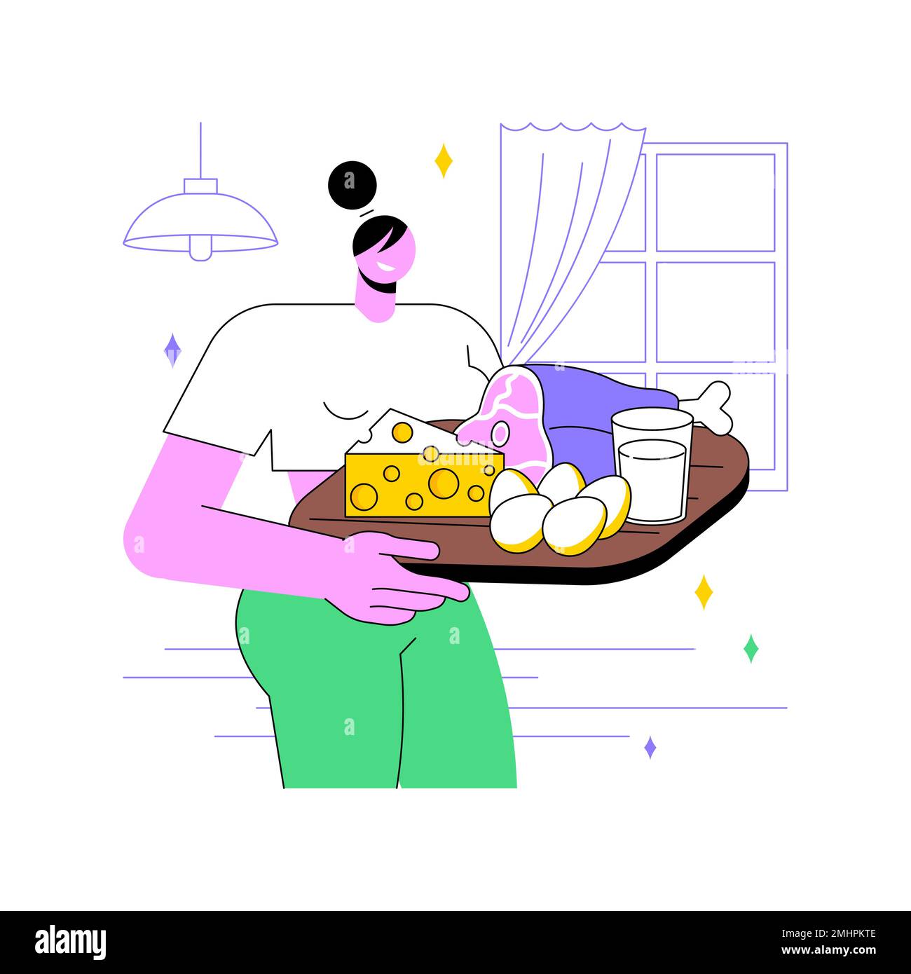 Dukan diet isolated cartoon vector illustrations. Smiling girl holding ...