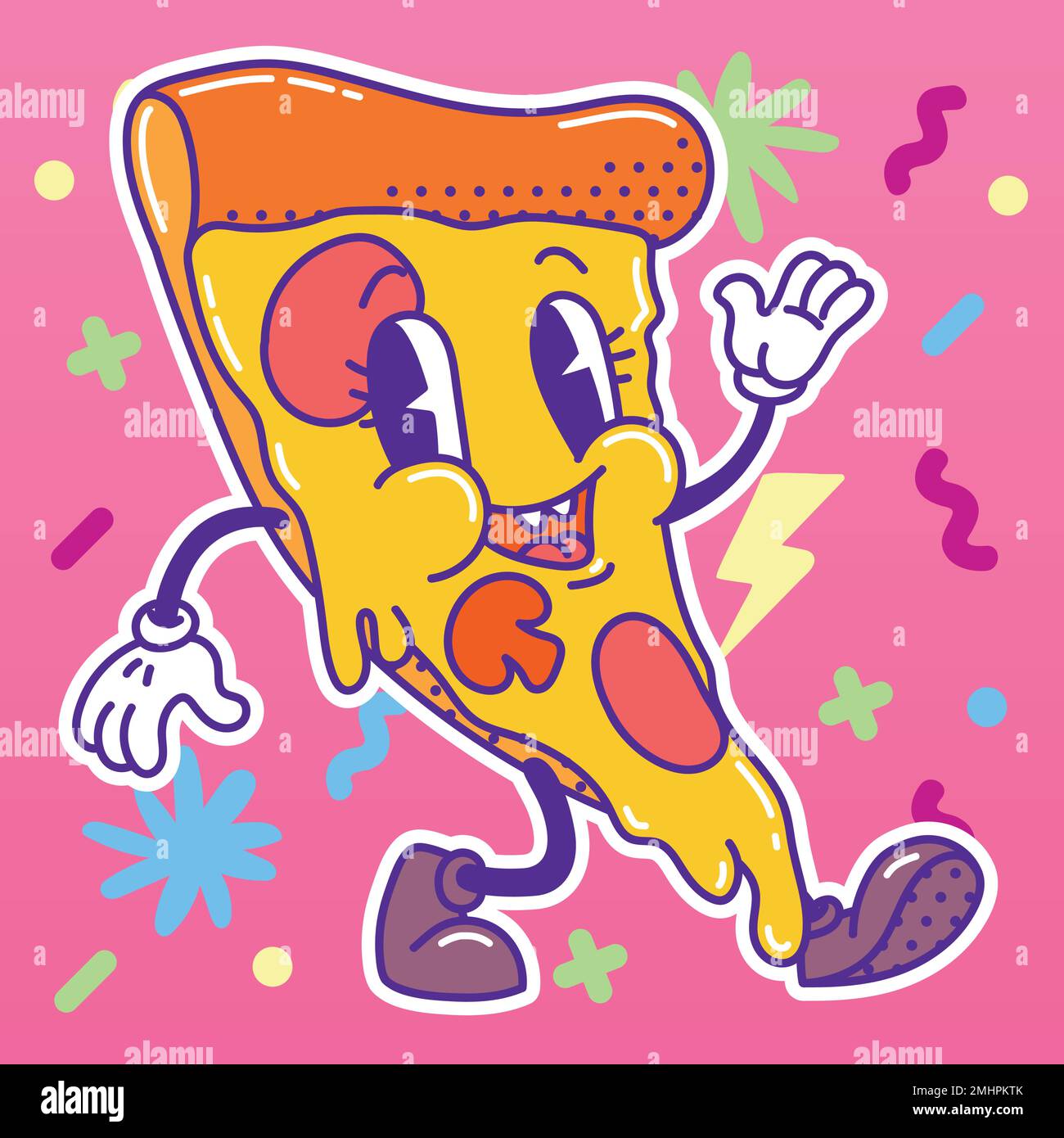 Isolated colored happy pizza traditional cartoon character Vector ...