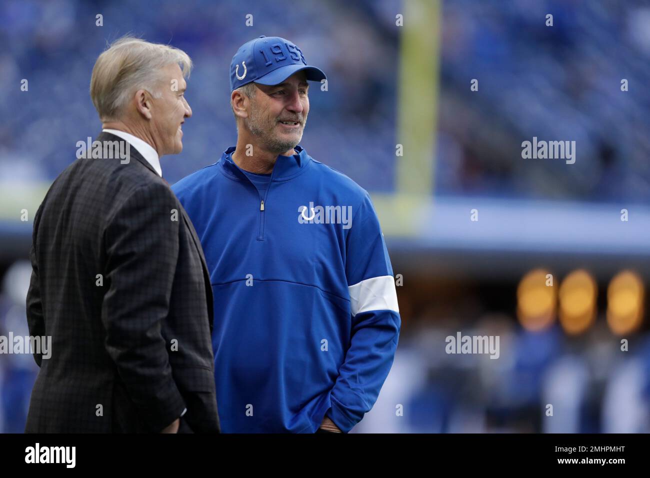 Indianapolis Colts head coach Frank Reich talks with Denver Broncos ...