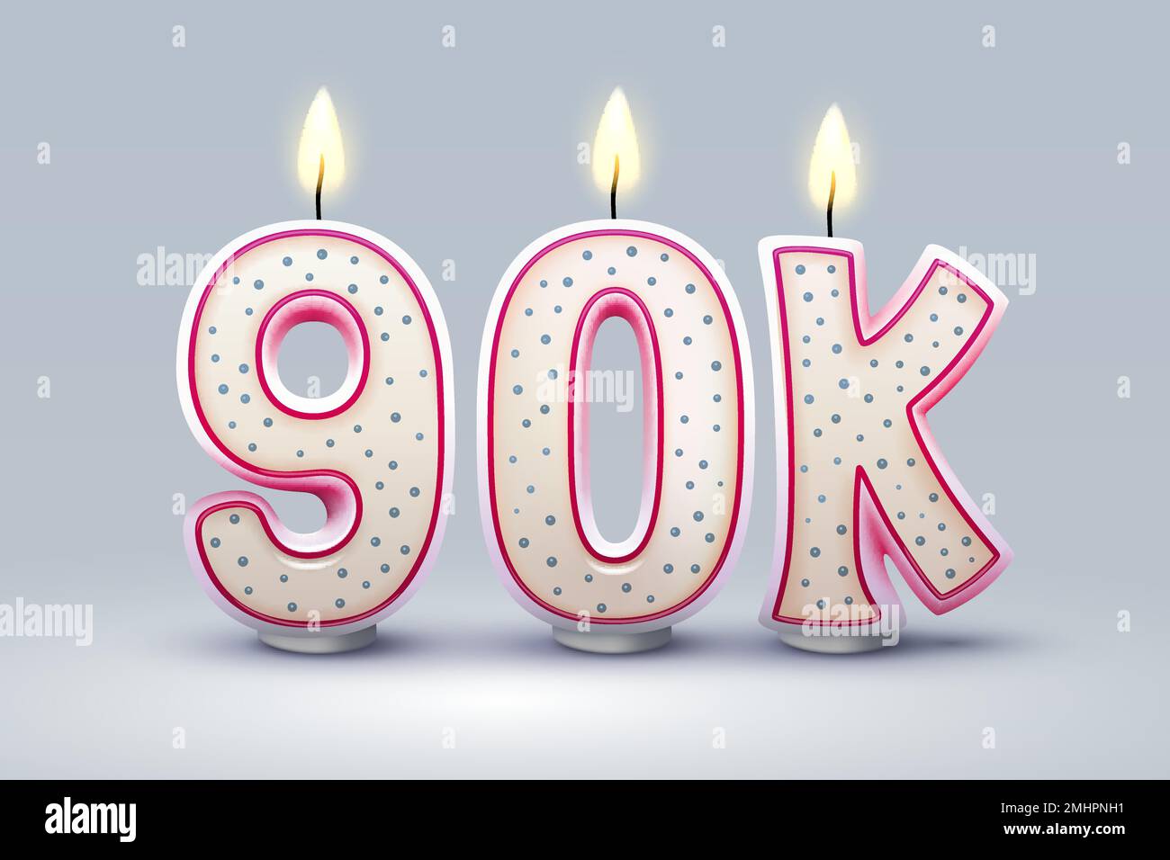 90k followers of online users, congratulatory candles in the form of numbers. Vector ...
