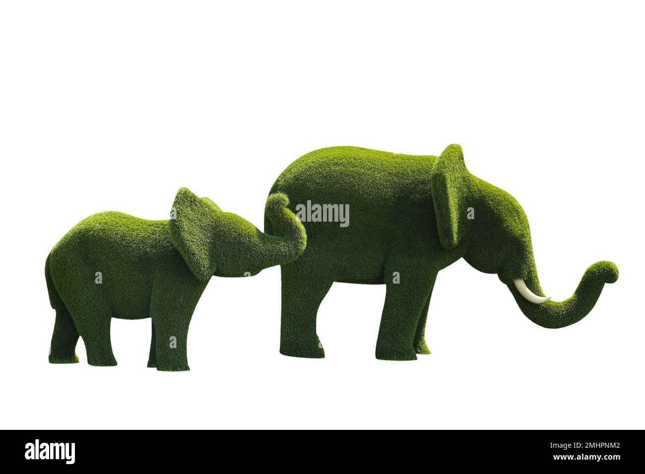 Beautiful elephant shaped topiaries isolated on white. Landscape ...
