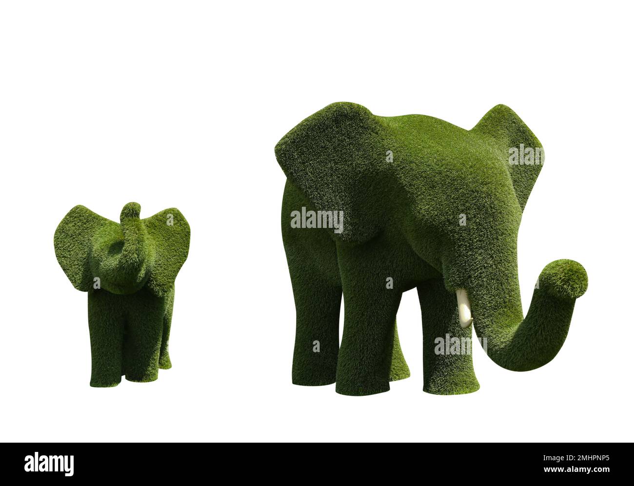 Beautiful elephant shaped topiaries isolated on white. Landscape ...