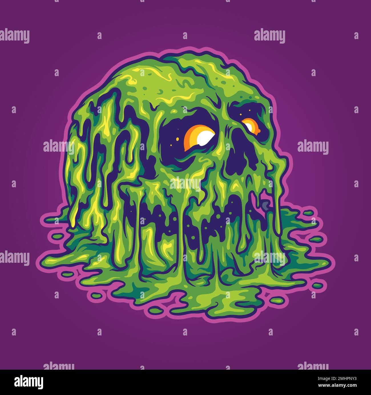 Scary skull head zombie horror melting illustration vector ...