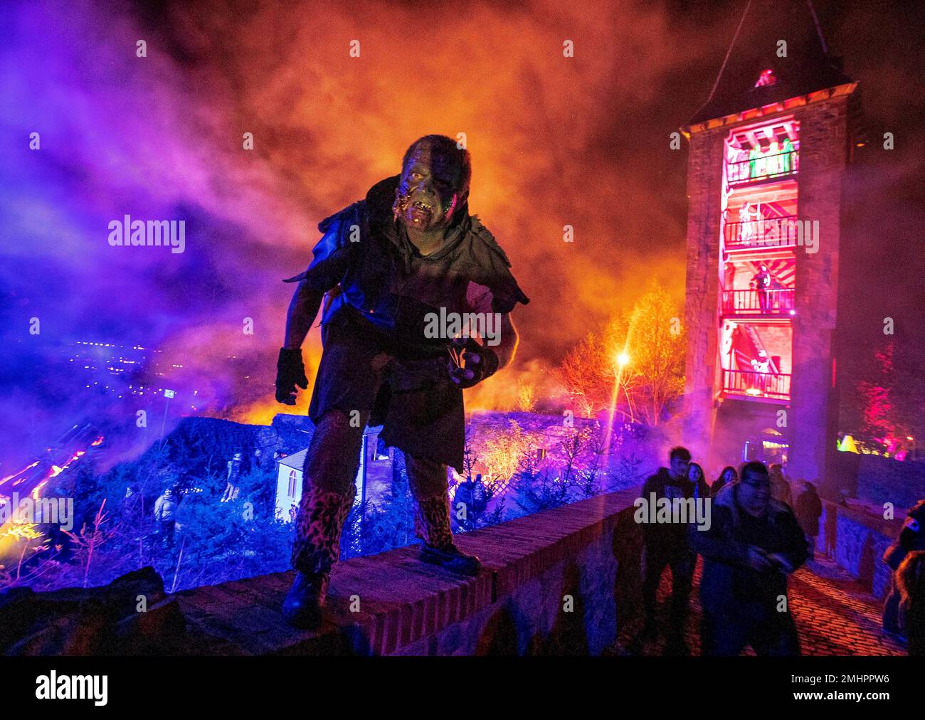 An actor stands on a wall of the medieval Frankenstein Castle about 35 ...
