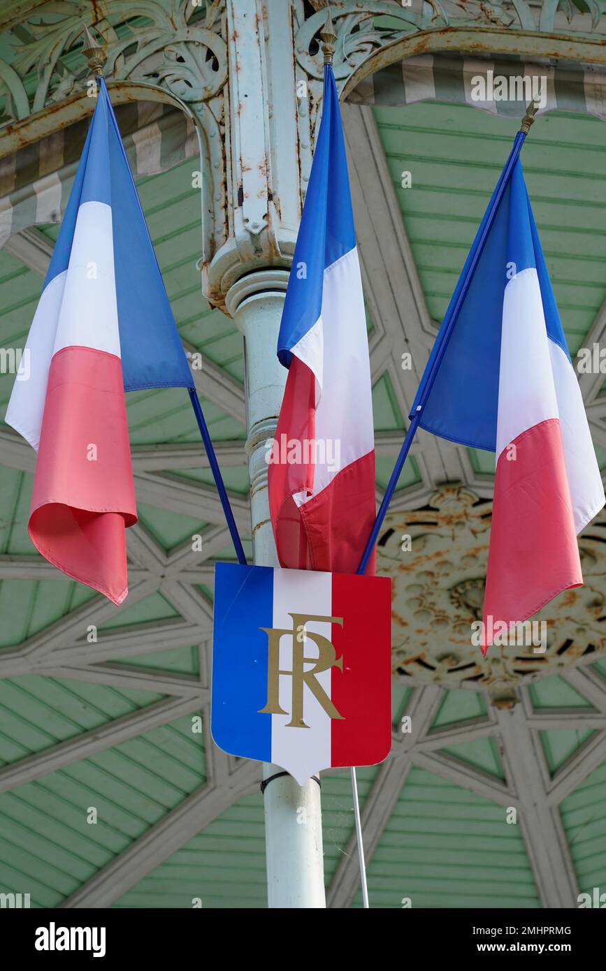 France flag waving with RF pole means French republic Stock Photo - Alamy