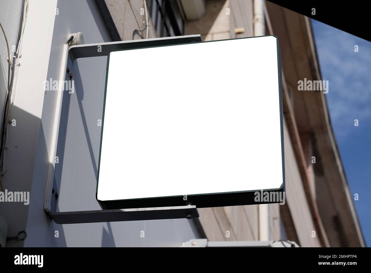 blank square empty white sign board on facade building modern architect ...