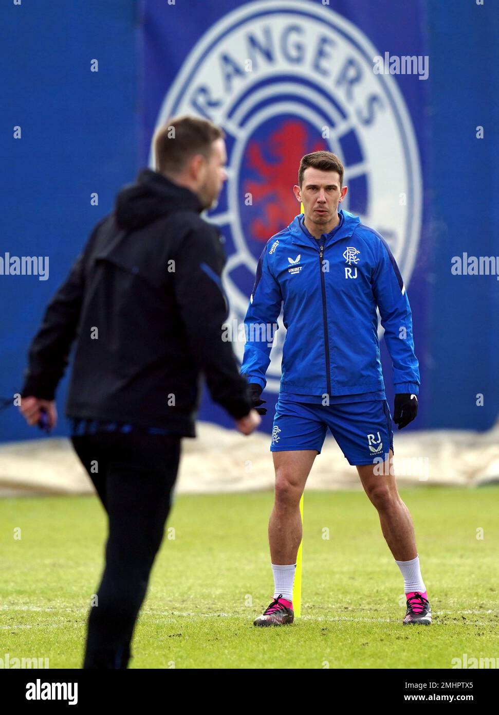 Rangers manager Michael Beale and Ryan Jack (left) during a training ...