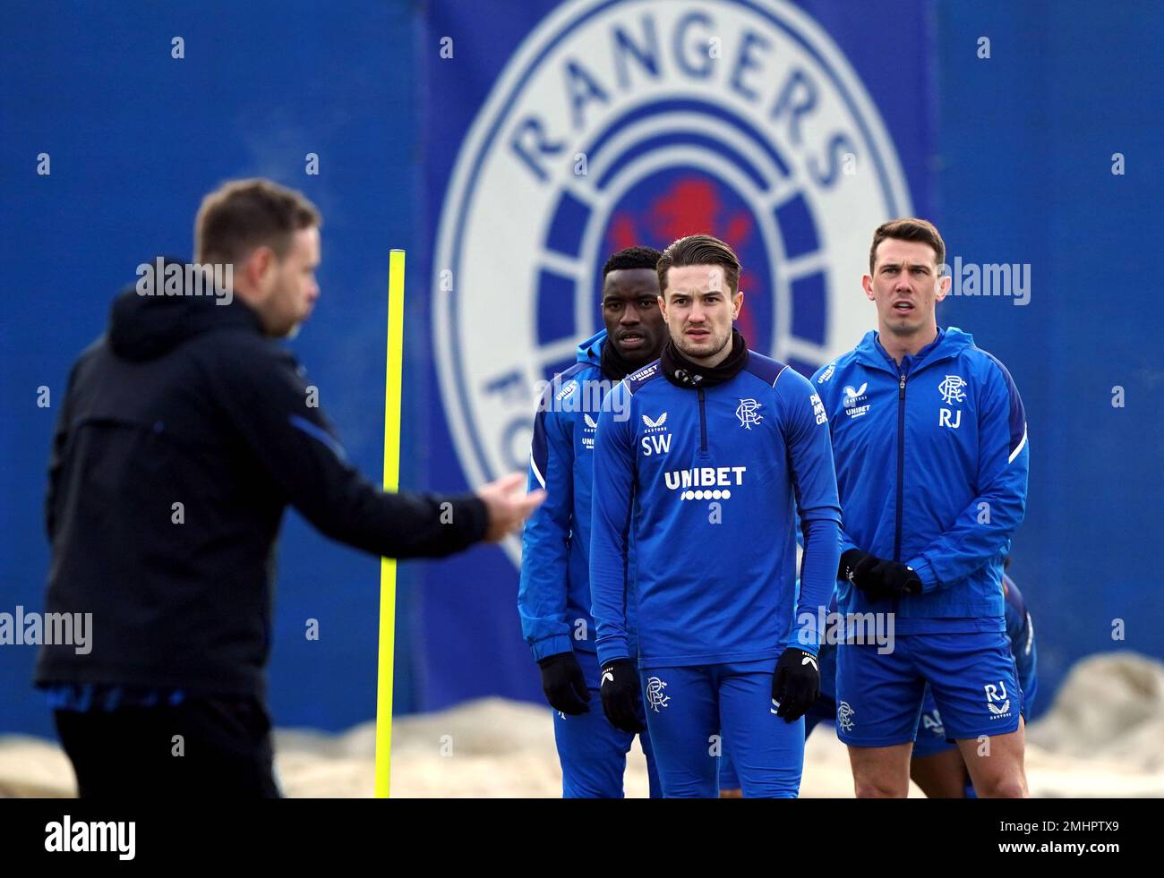 Rangers' Scott Wright (centre) with manager Michael Beale during a ...