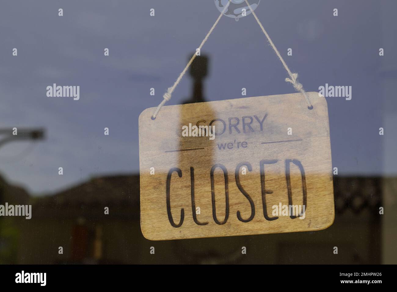 windows vintage wooden shop sign saying sorry we are closed Stock Photo ...