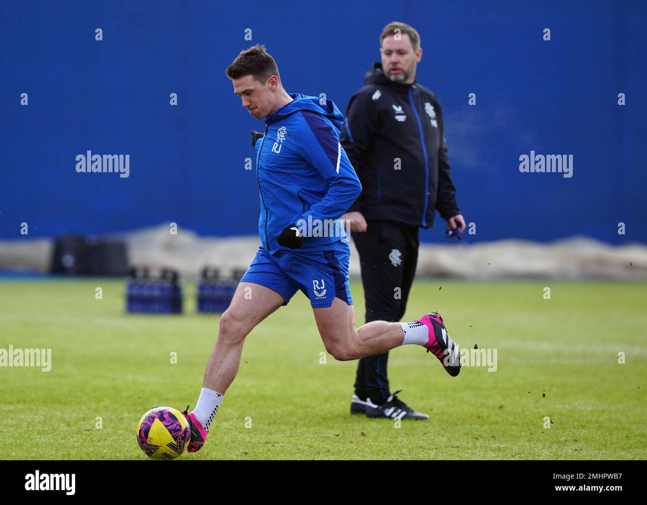 Rangers manager Michael Beale and Ryan Jack (left) during a training ...