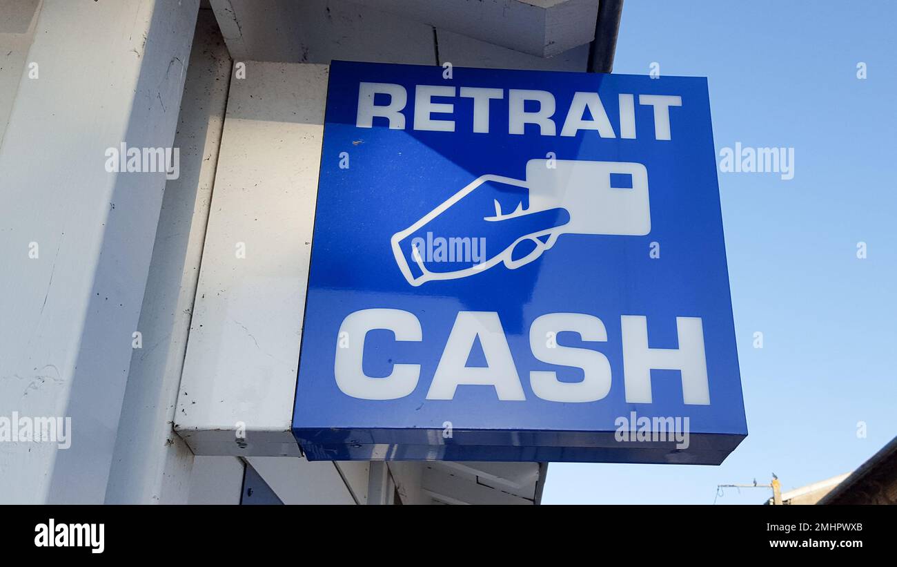 retrait cash means in french square shape ATM sign in street Stock ...