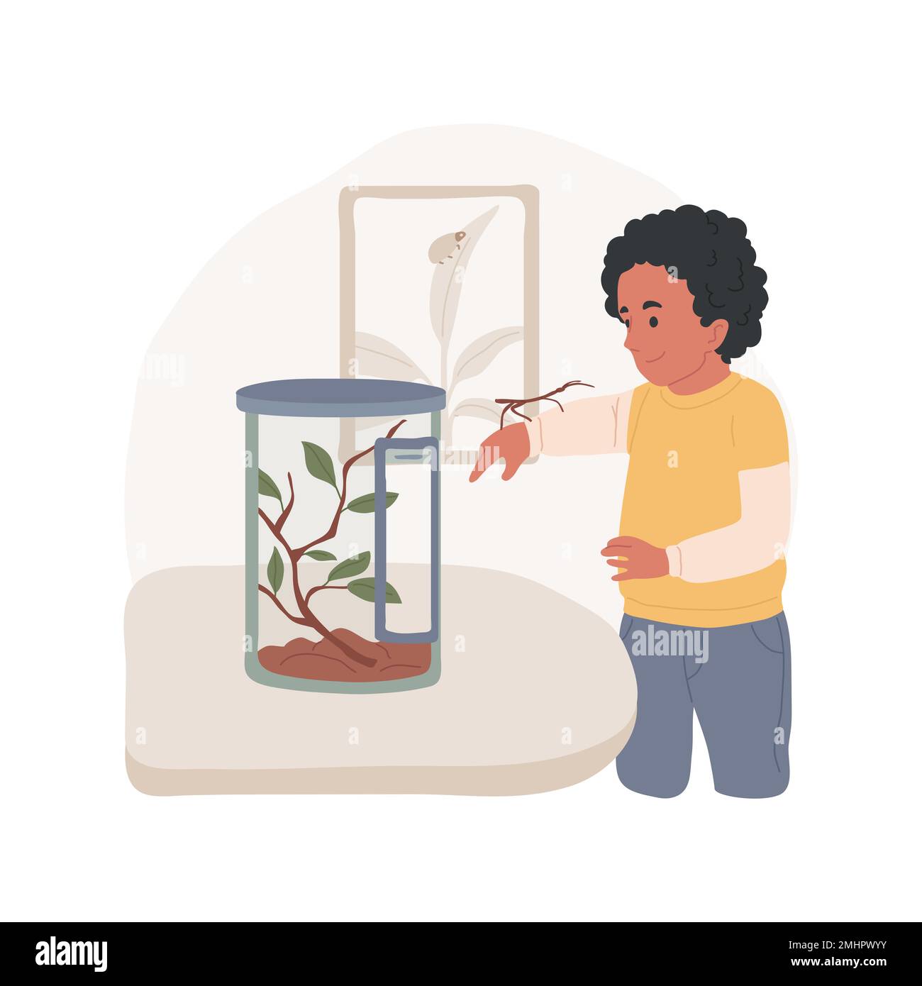Stick bug isolated cartoon vector illustration. Smiling boy having ...