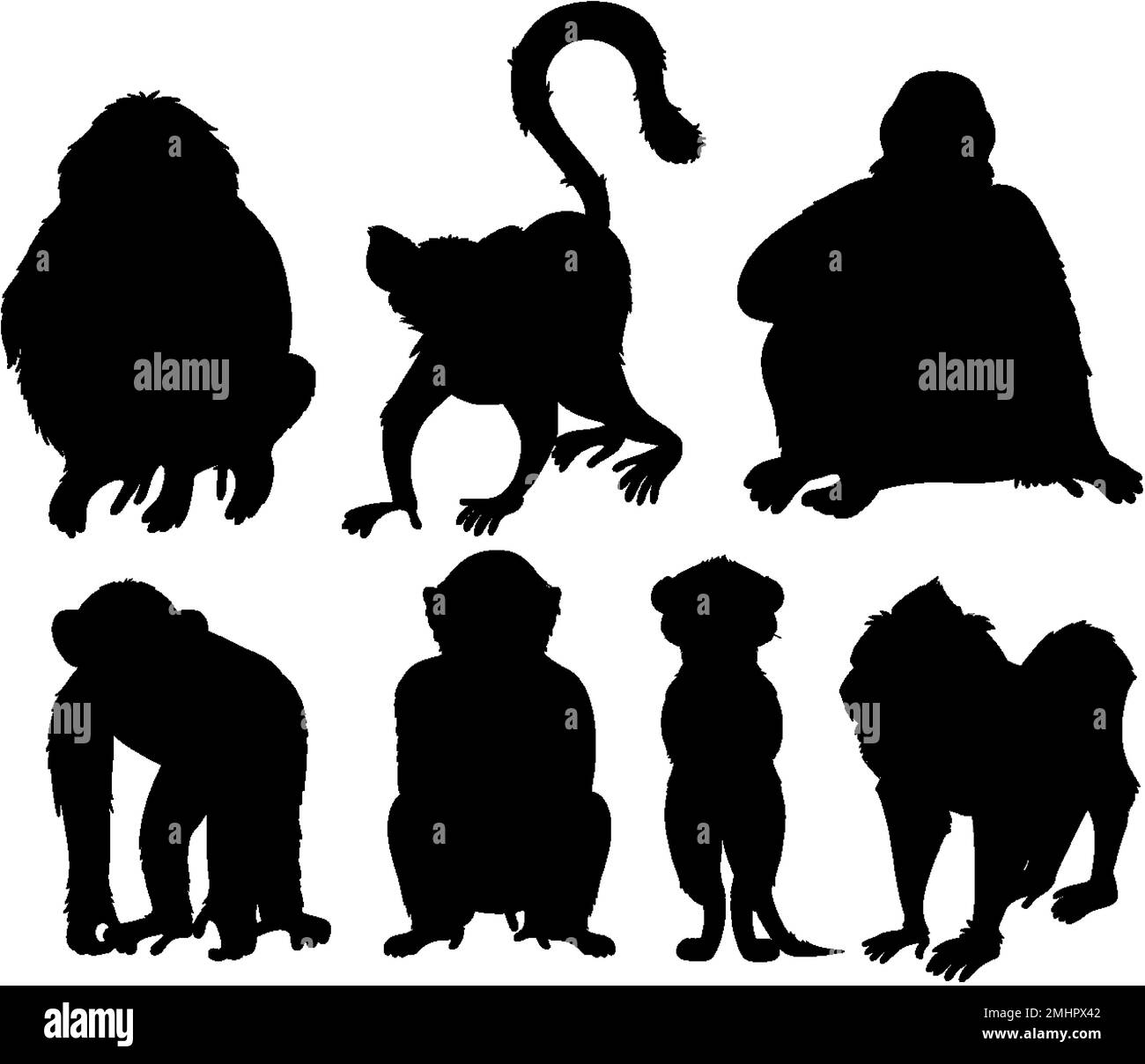 Set of silhouette ape animals illustration Stock Vector Image & Art - Alamy